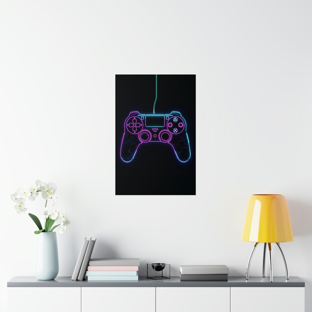 Neon Gaming Poster Minimalist, Gaming Setup Wall Art Decor, Premium ...