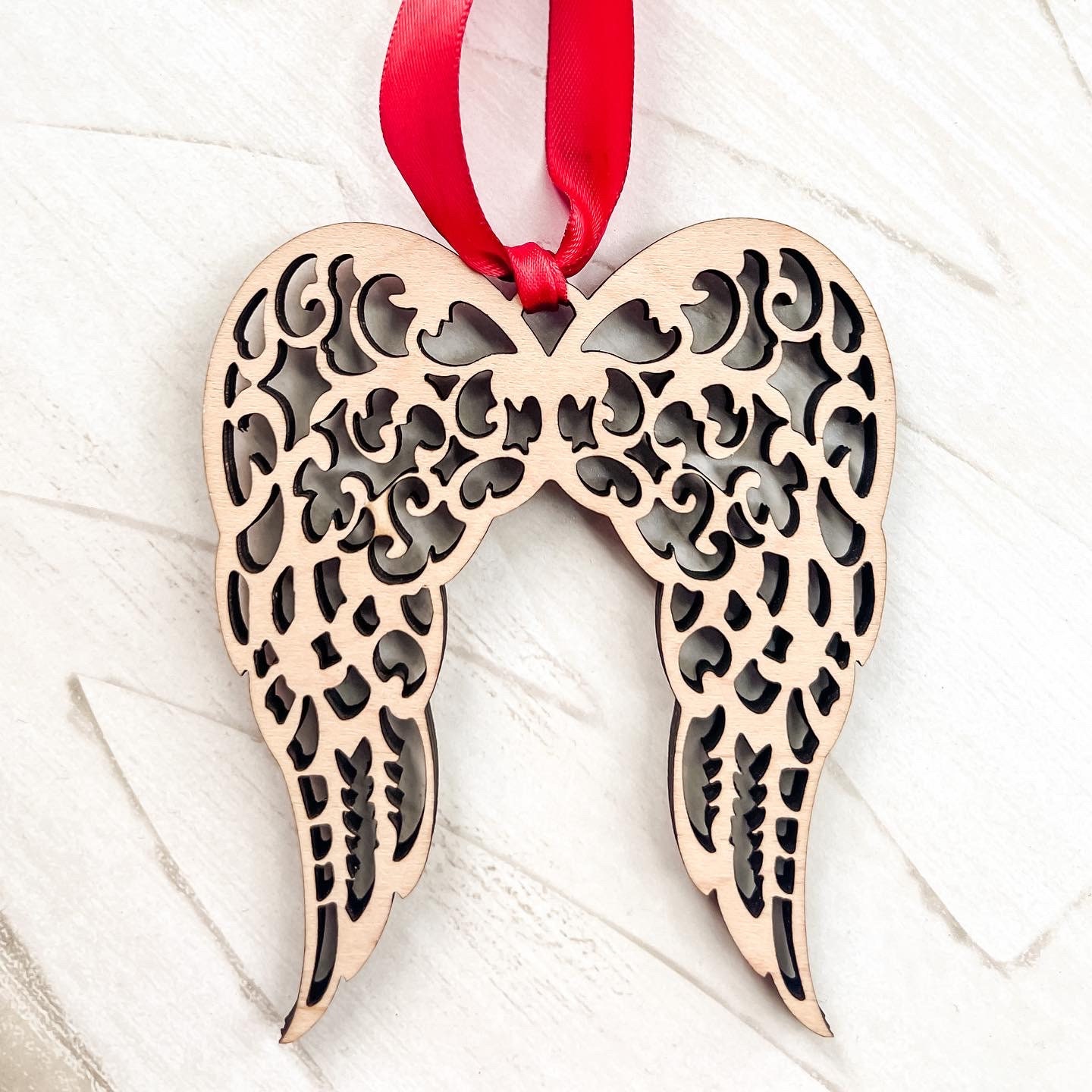 Angel Wing Christmas Wooden Tree Ornament Unique Shatterproof Wood ...
