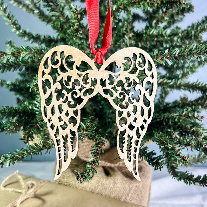 Angel Wing Christmas Wooden Tree Ornament Unique Shatterproof Wood ...