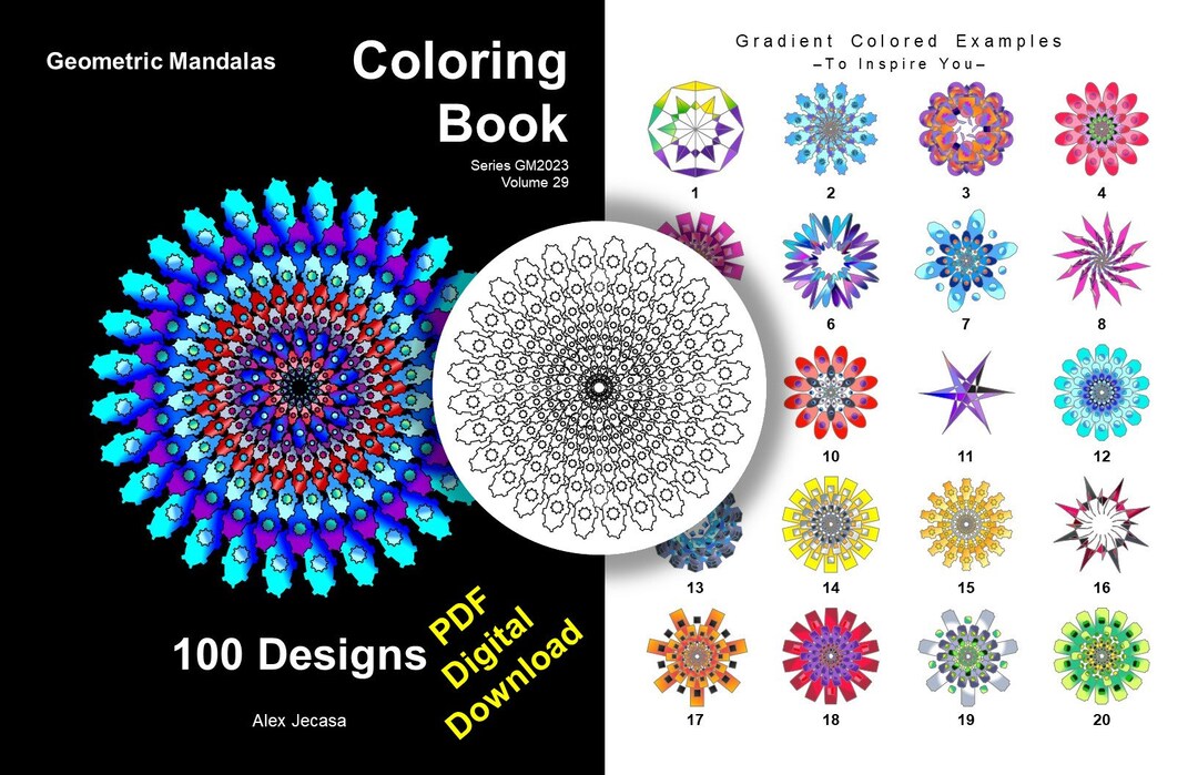 100 Geometric Mandalas Coloring Pages Colored Examples - Etsy