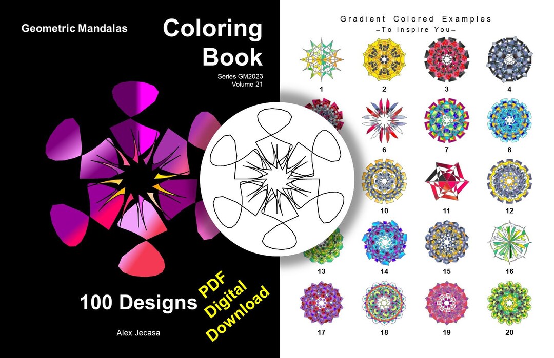 100 Geometric Mandalas Coloring Pages Colored Examples - Etsy
