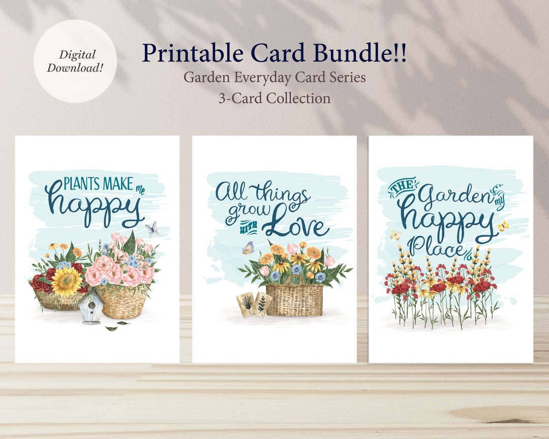 Printable 3-card Bundle, Garden Flower Series, Everyday Blank Card ...