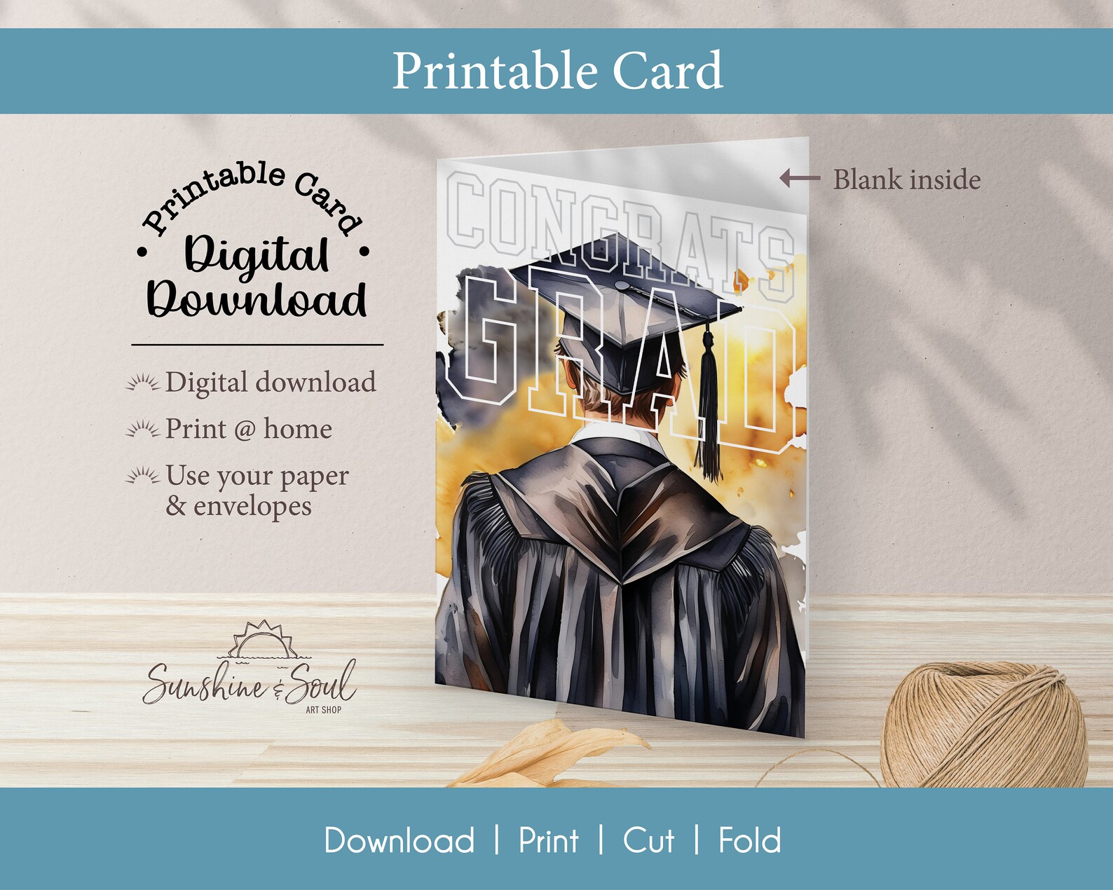 Graduation Congratulations Card (boy), Printable Card, Instant Digital ...