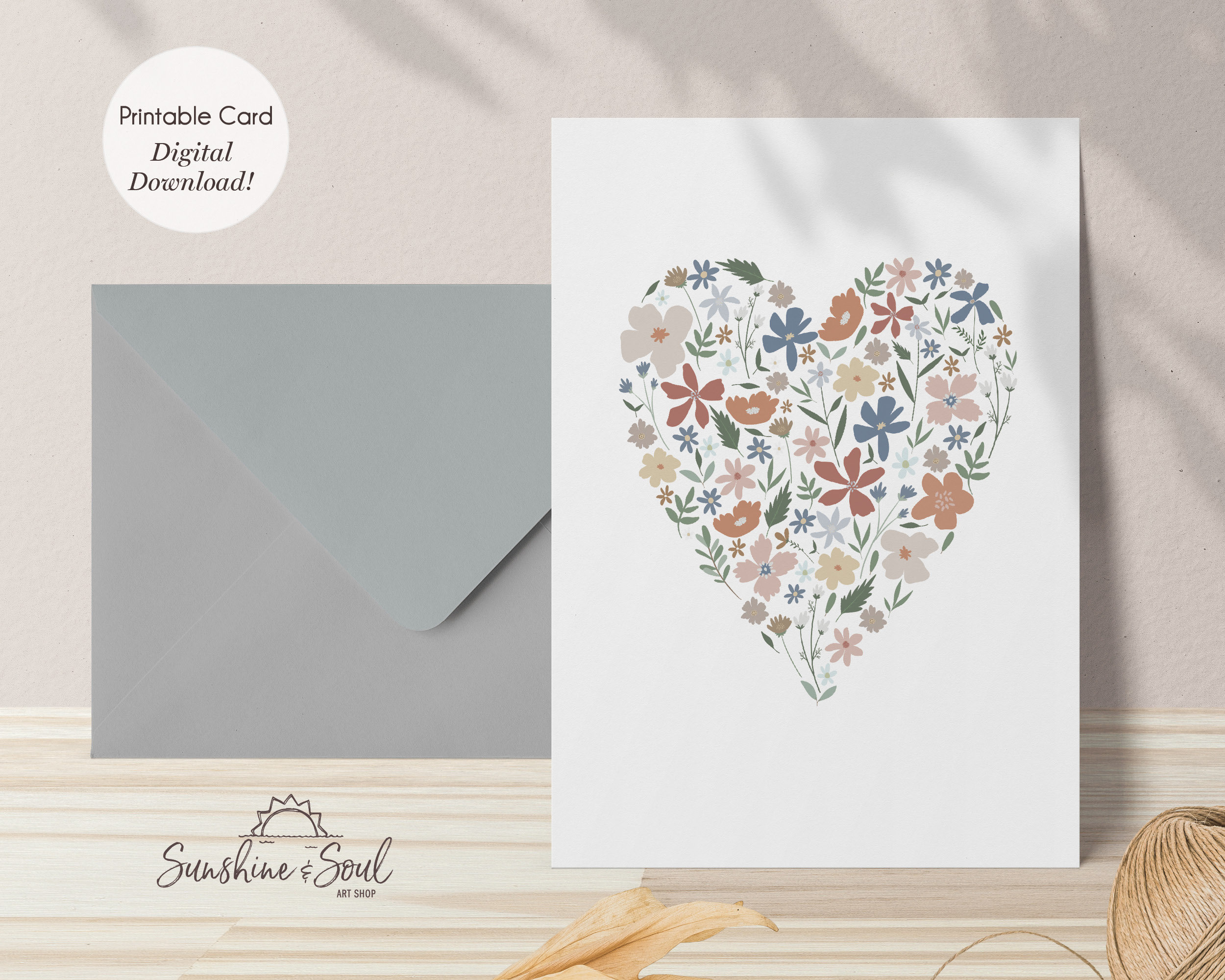 Floral Heart Card, Love Printable Card (digital Download) - Etsy