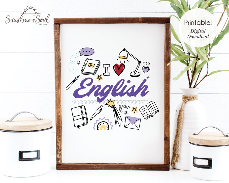I Love English, Printable Classroom Decor, Teacher Gift, Printable Wall ...