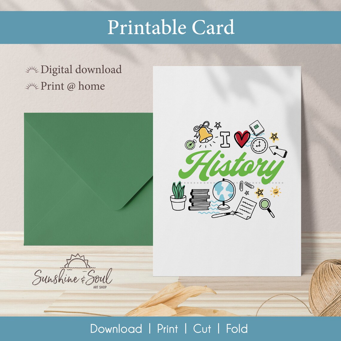 I Love History, School Teacher Printable Card, Digital Download - Etsy