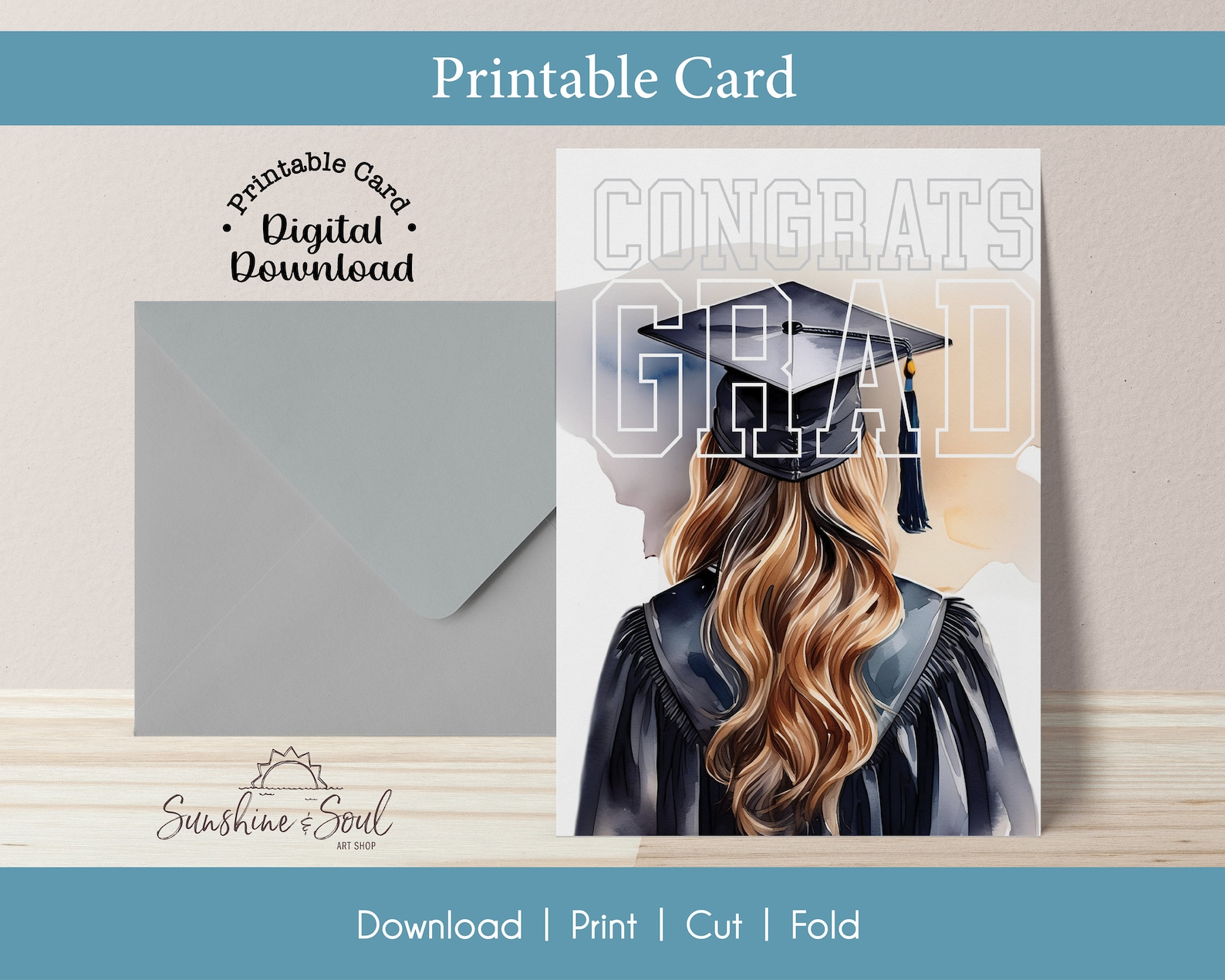 Graduation Congratulations Card (girl), Printable Card, Instant Digital ...