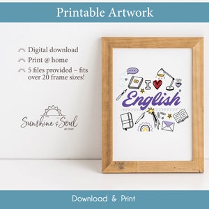 I Love English, Printable Classroom Decor, Teacher Gift, Printable Wall ...