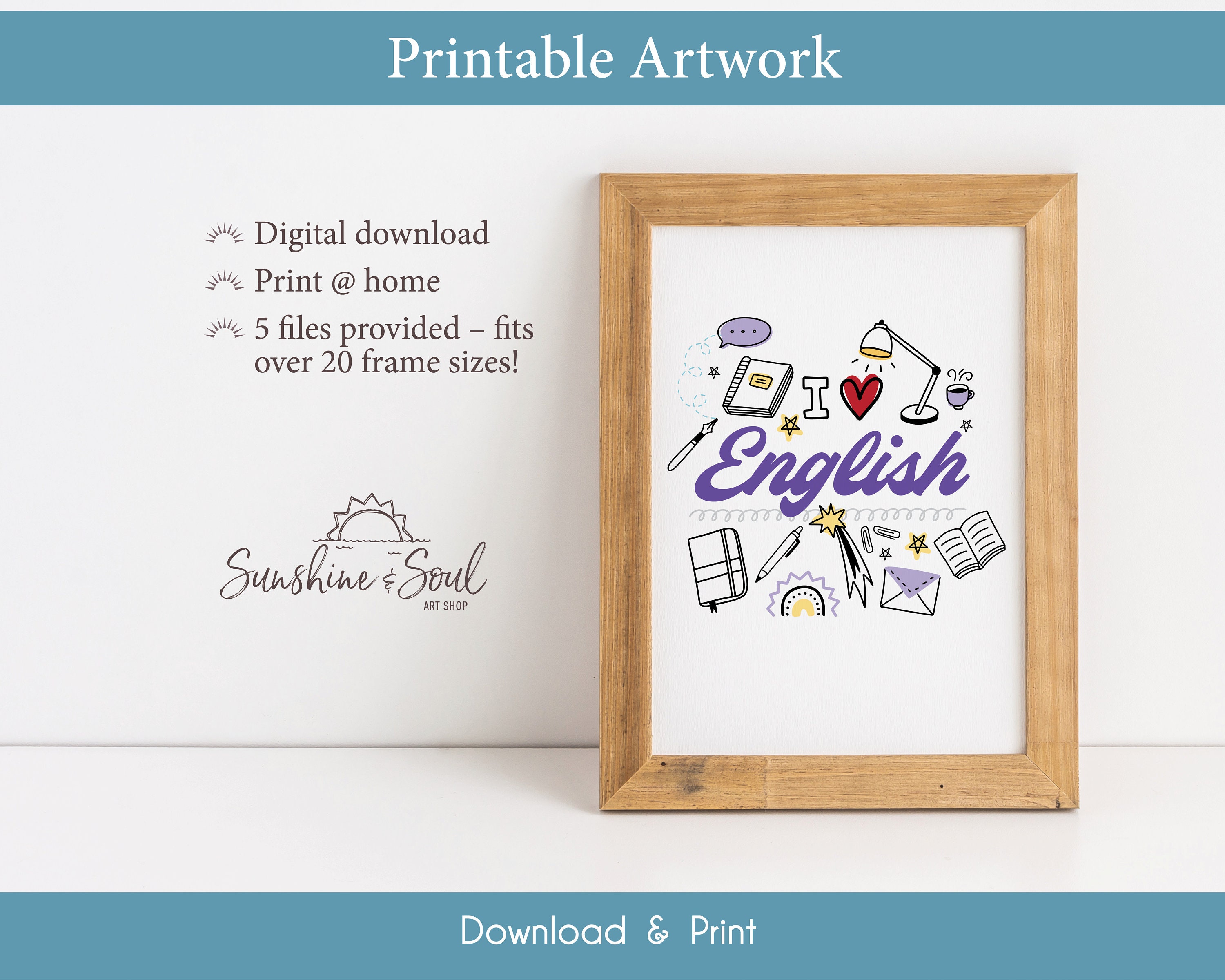 I Love English, Printable Classroom Decor, Teacher Gift, Printable Wall ...
