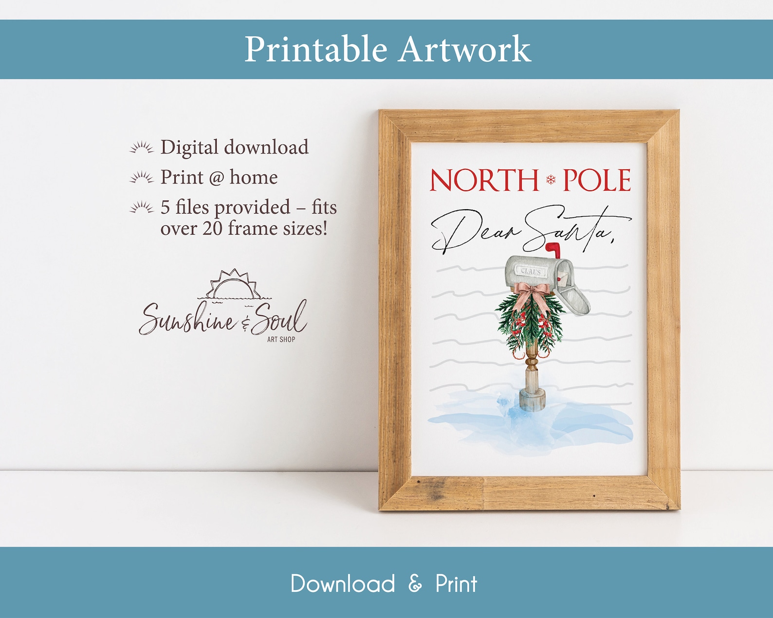 North Pole, Letters to Santa, Holiday Printable Wall Art (digital ...