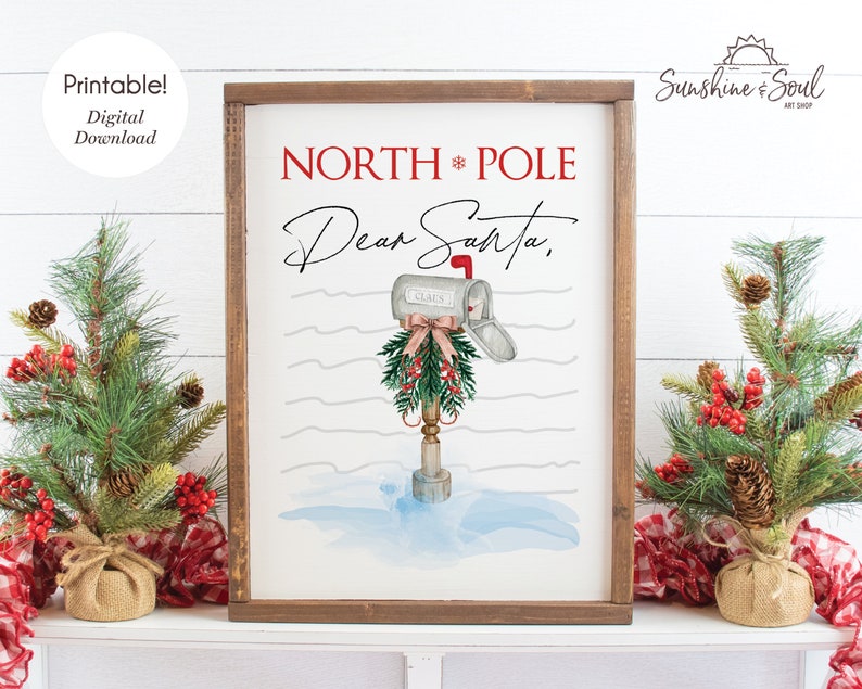 North Pole, Letters to Santa, Holiday Printable Wall Art (digital ...
