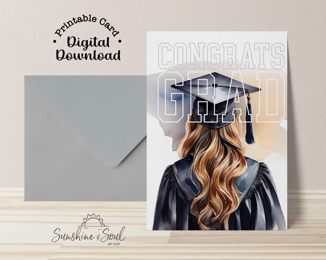 Graduation Congratulations Card (girl), Printable Card, Instant Digital ...
