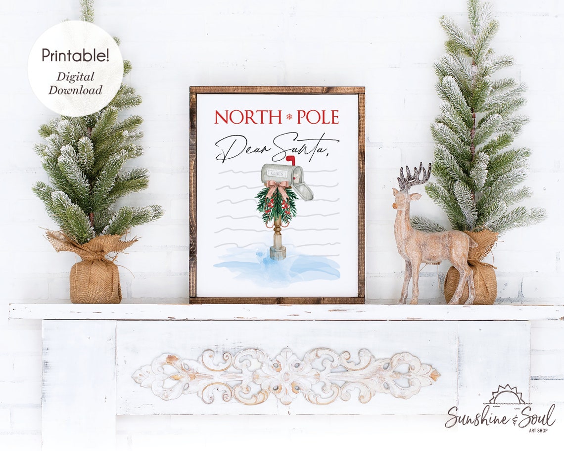North Pole, Letters to Santa, Holiday Printable Wall Art (digital ...