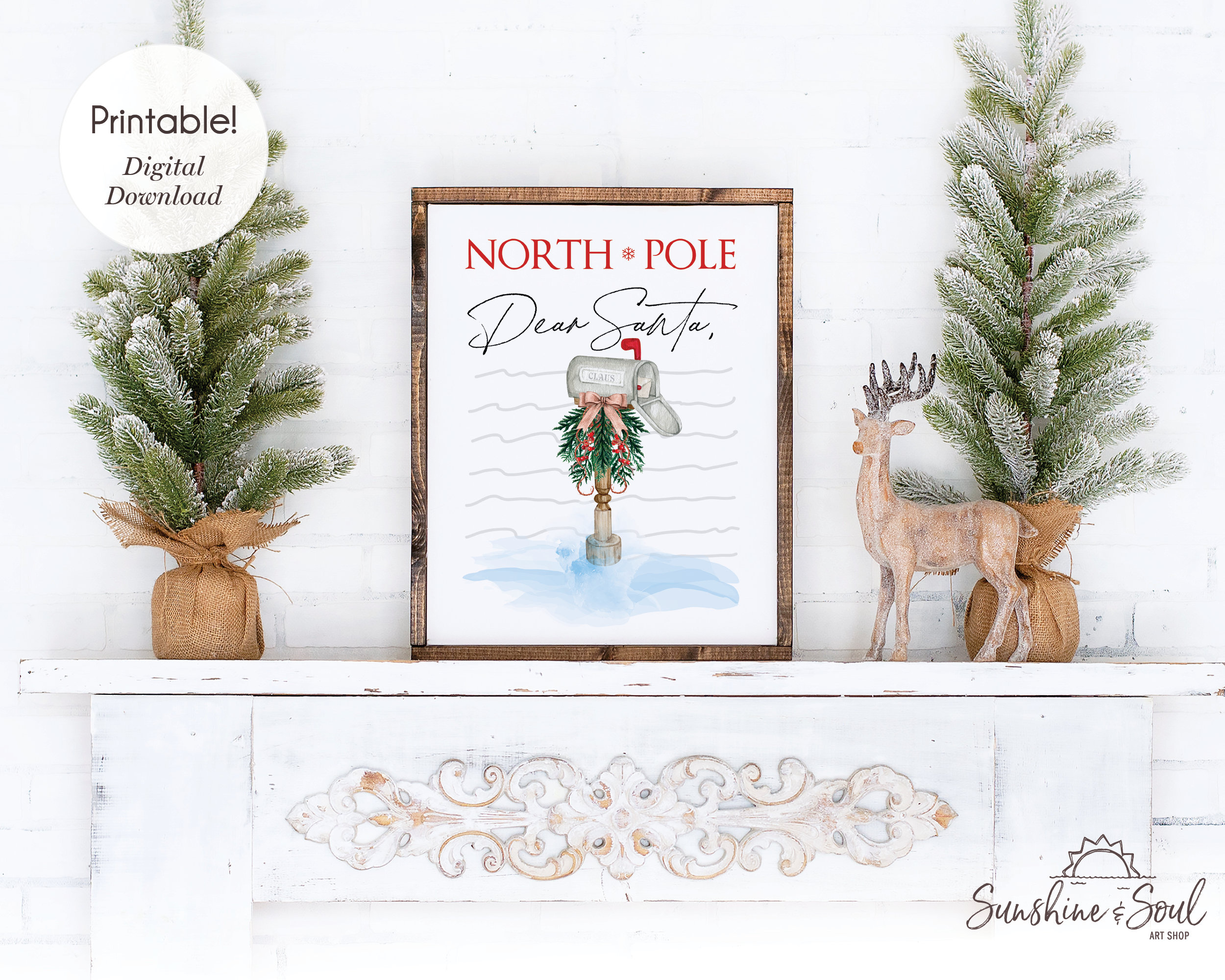 North Pole, Letters to Santa, Holiday Printable Wall Art (digital ...