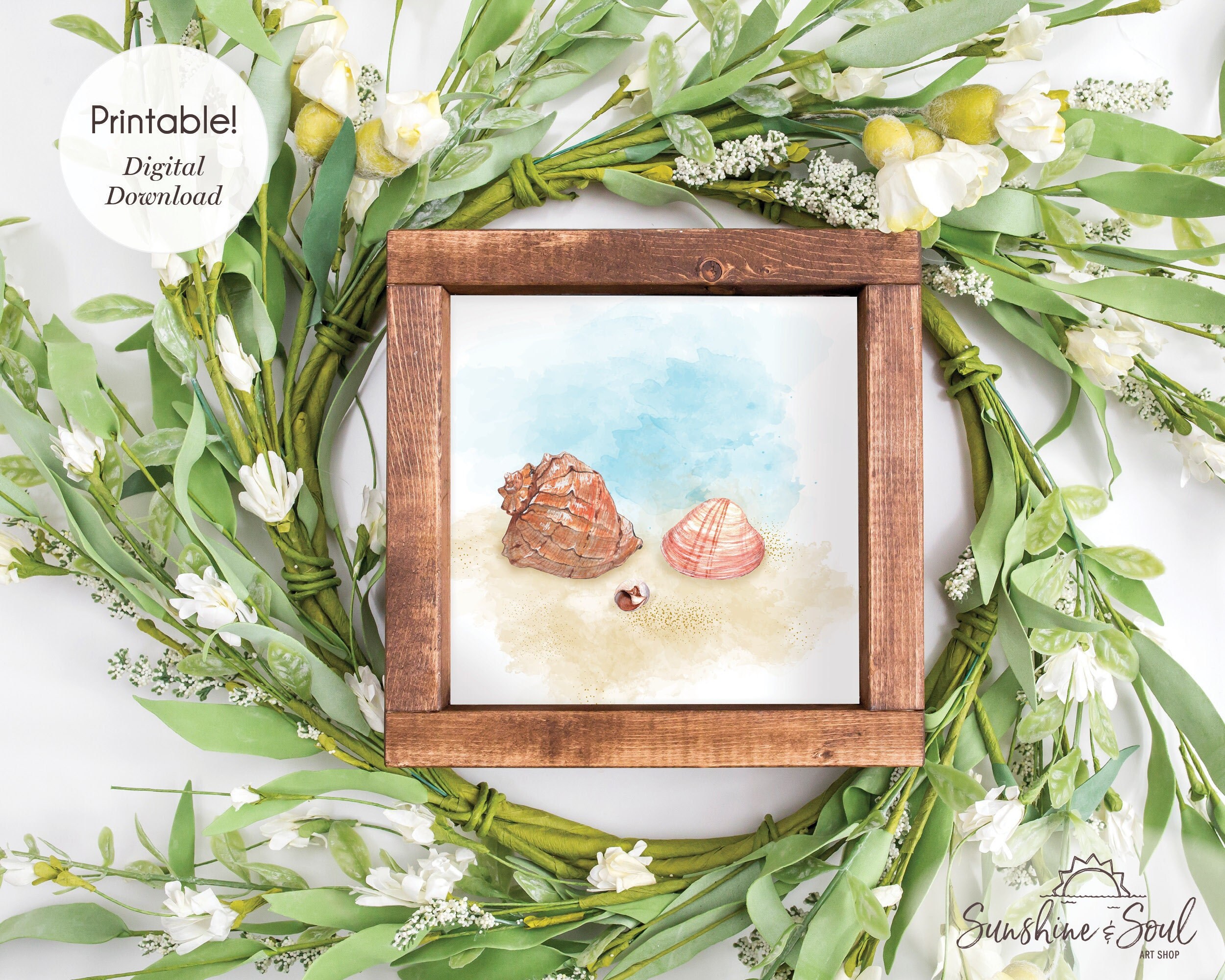 Sea Shell Wall Art, Beach Printable, Watercolor Shells Instant Digital ...