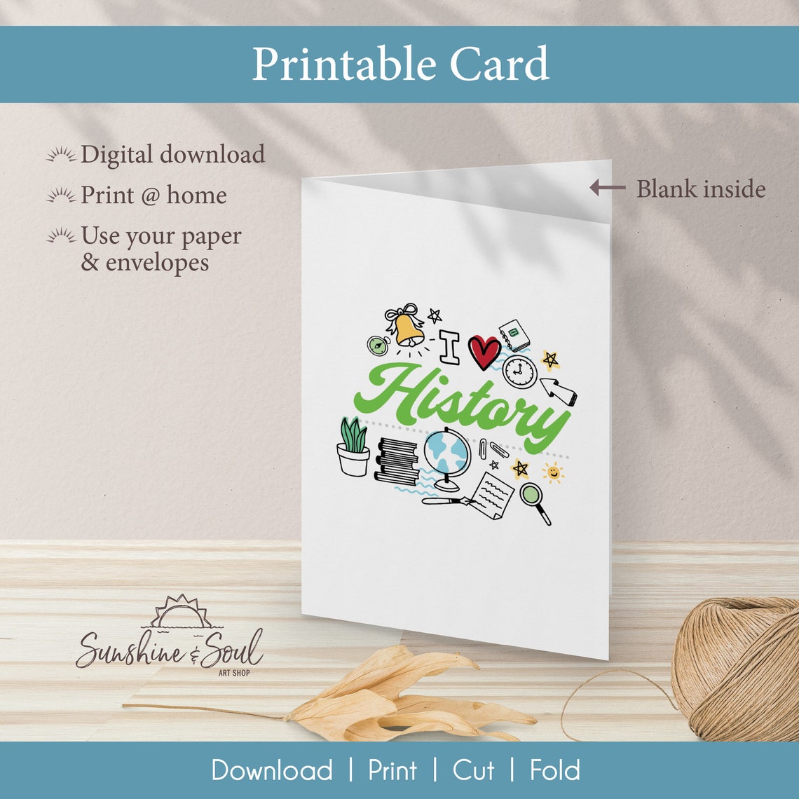 I Love History, School Teacher Printable Card, Digital Download - Etsy