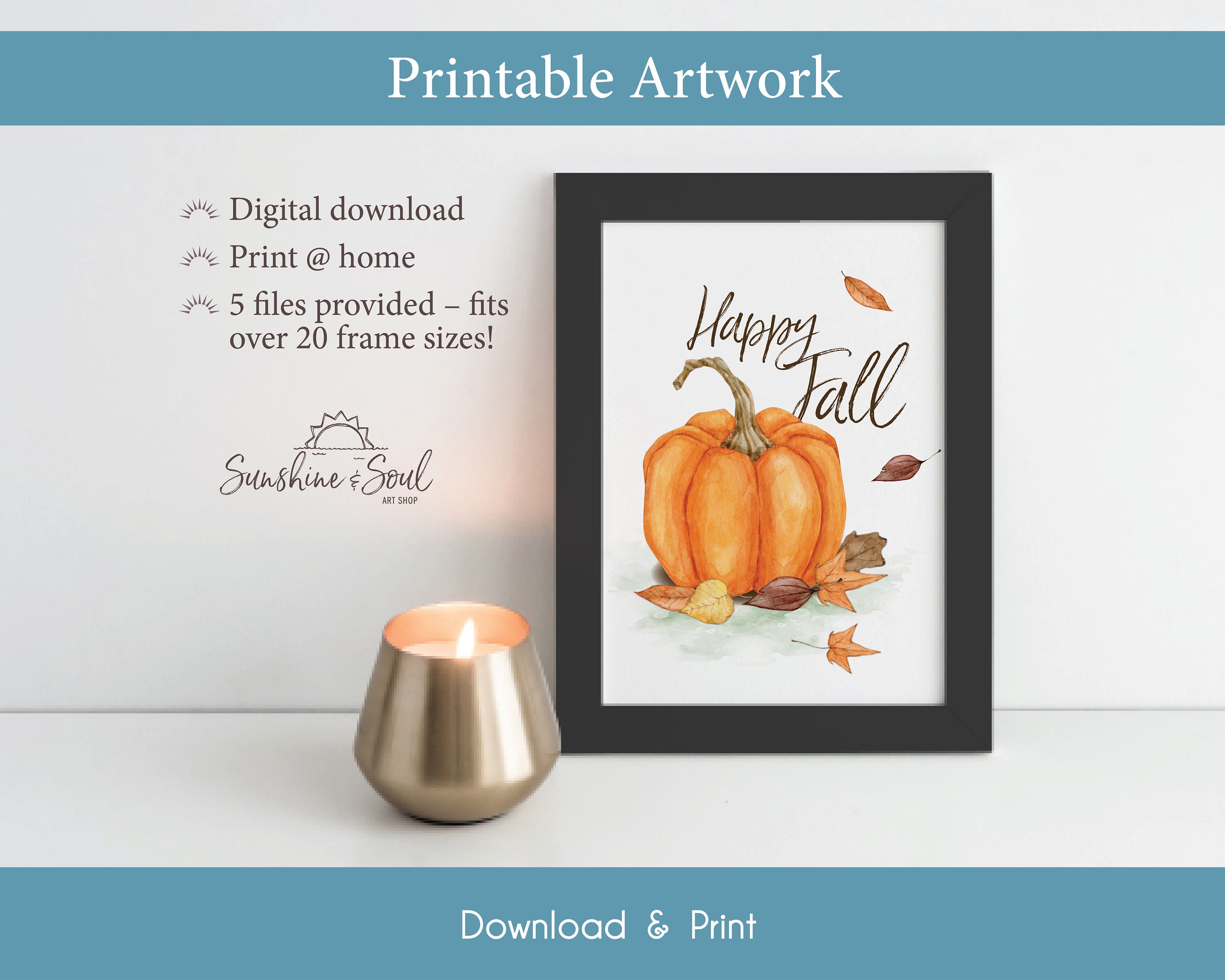 Happy Fall, Pumpkin and Leaves, Printable Wall Art (digital Download ...