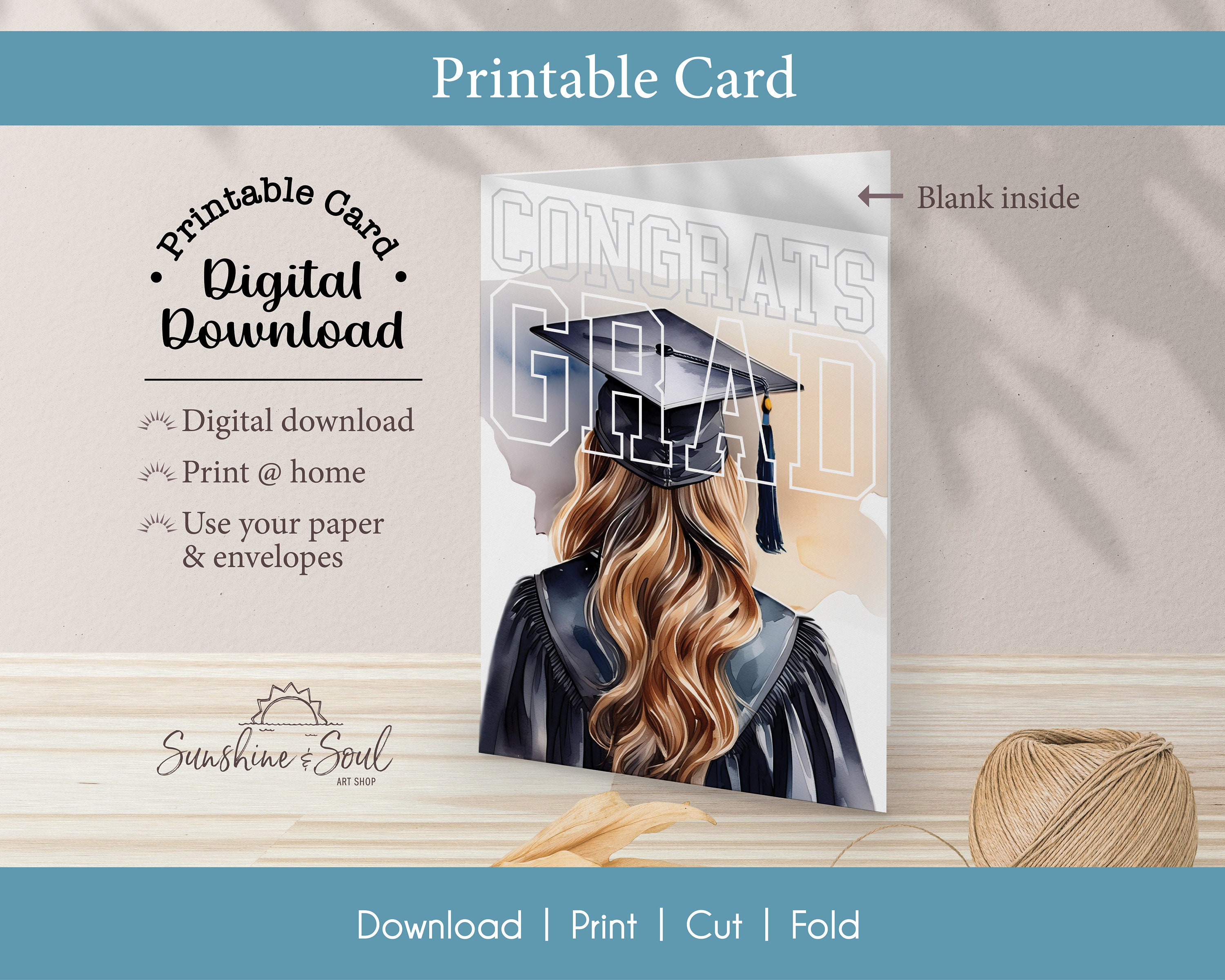 Graduation Congratulations Card (girl), Printable Card, Instant Digital ...