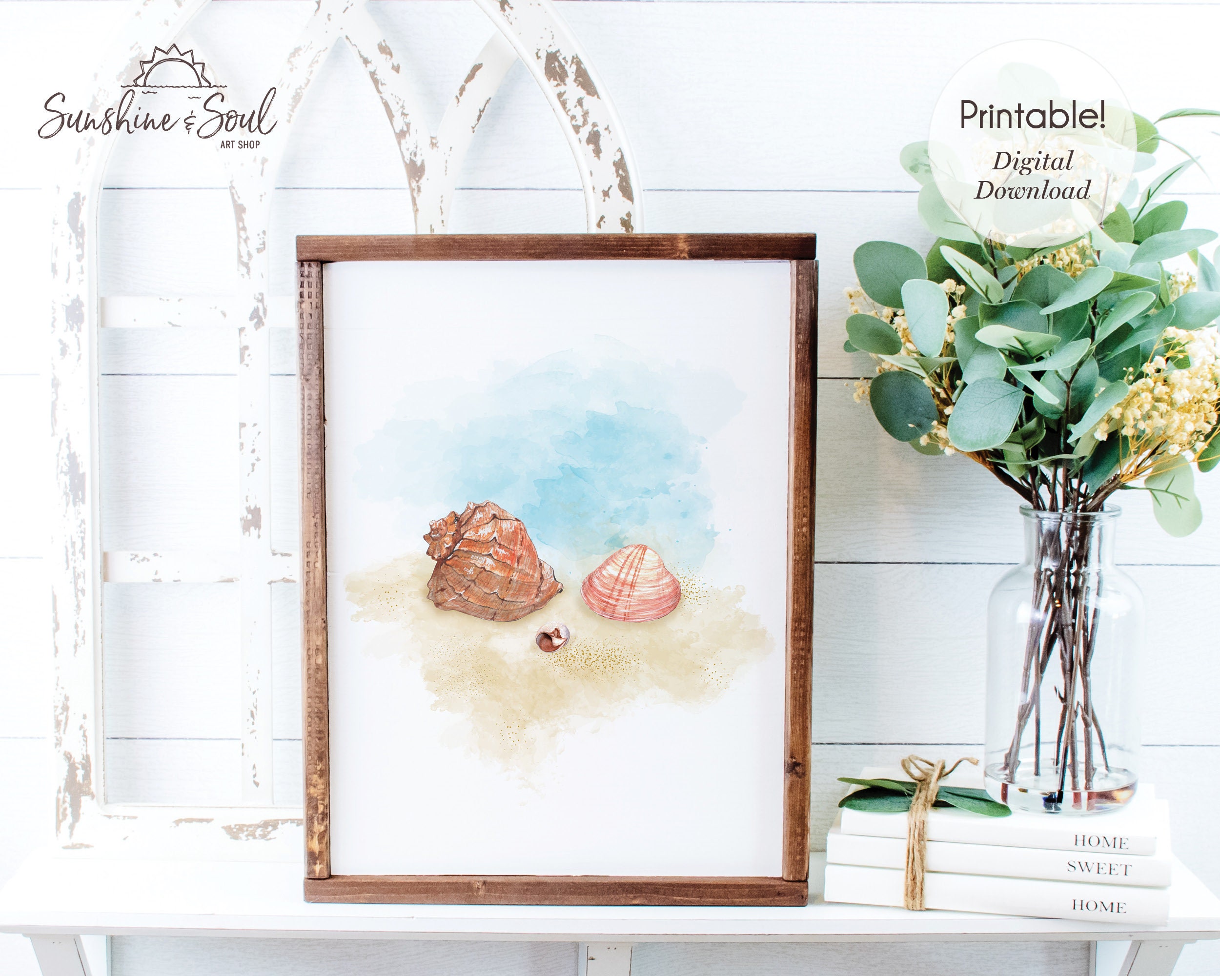 Sea Shell Wall Art, Beach Printable, Watercolor Shells Instant Digital ...