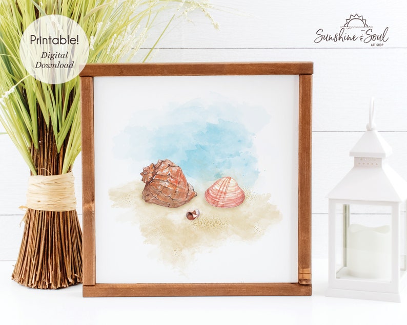 Sea Shell Wall Art, Beach Printable, Watercolor Shells Instant Digital ...