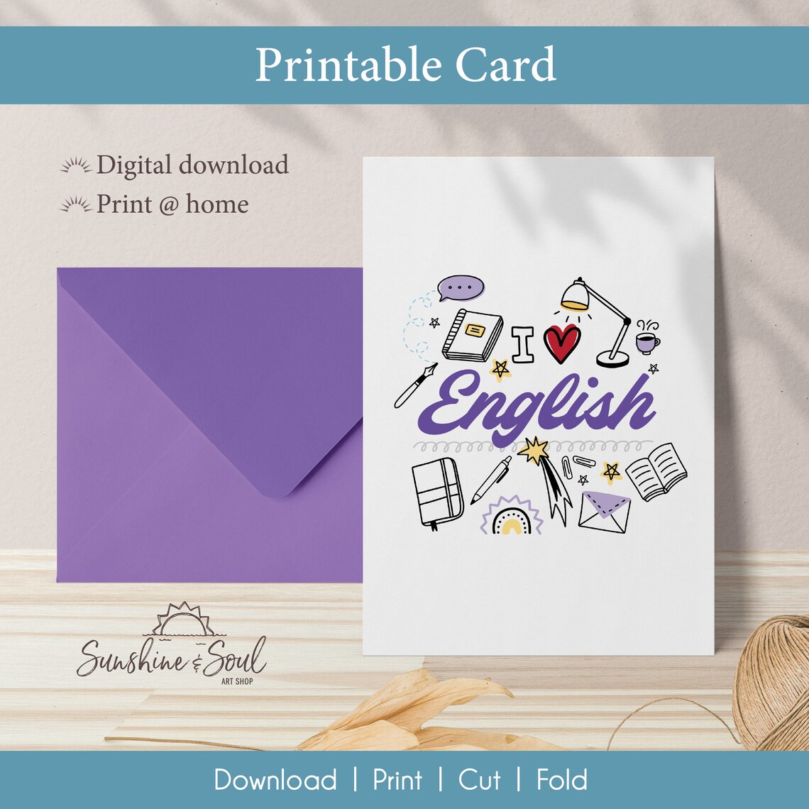 I Love English, Teacher School Printable Card, Digital Download - Etsy