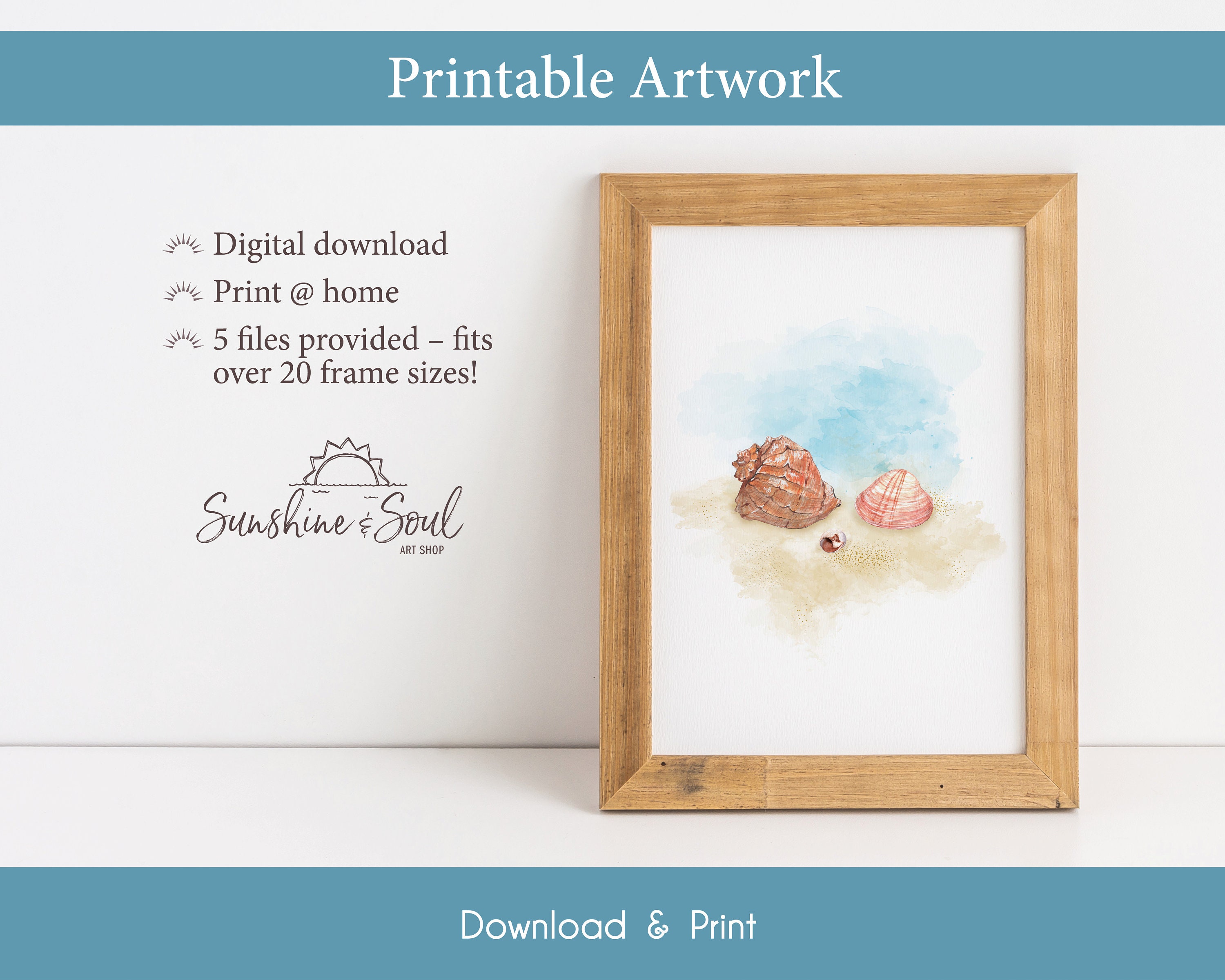 Sea Shell Wall Art, Beach Printable, Watercolor Shells Instant Digital ...