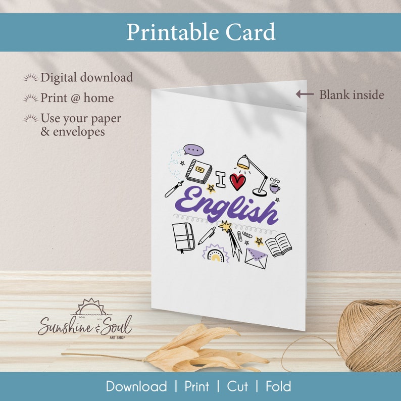 I Love English, Teacher School Printable Card, Digital Download - Etsy