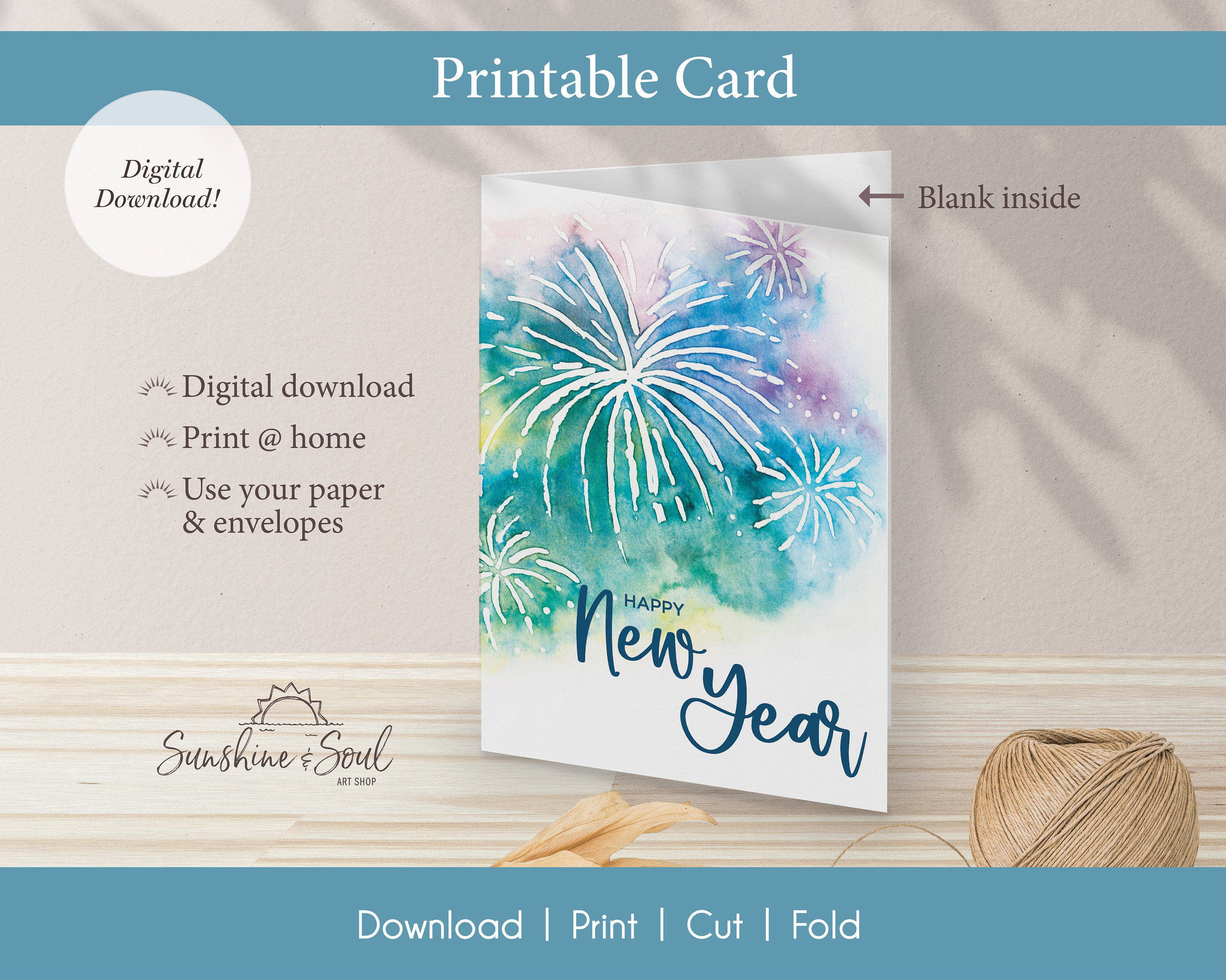 Happy New Years, Fireworks, Printable Card digital Download - Etsy