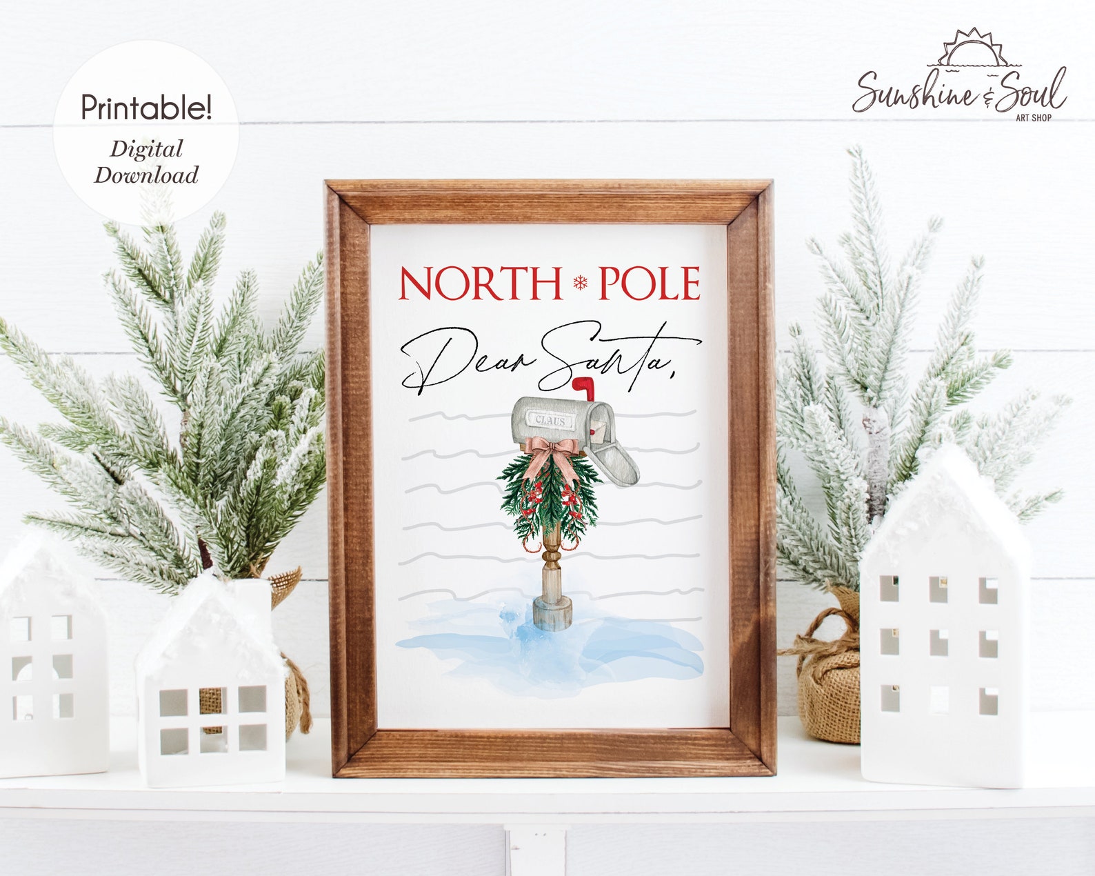 North Pole, Letters to Santa, Holiday Printable Wall Art (digital ...