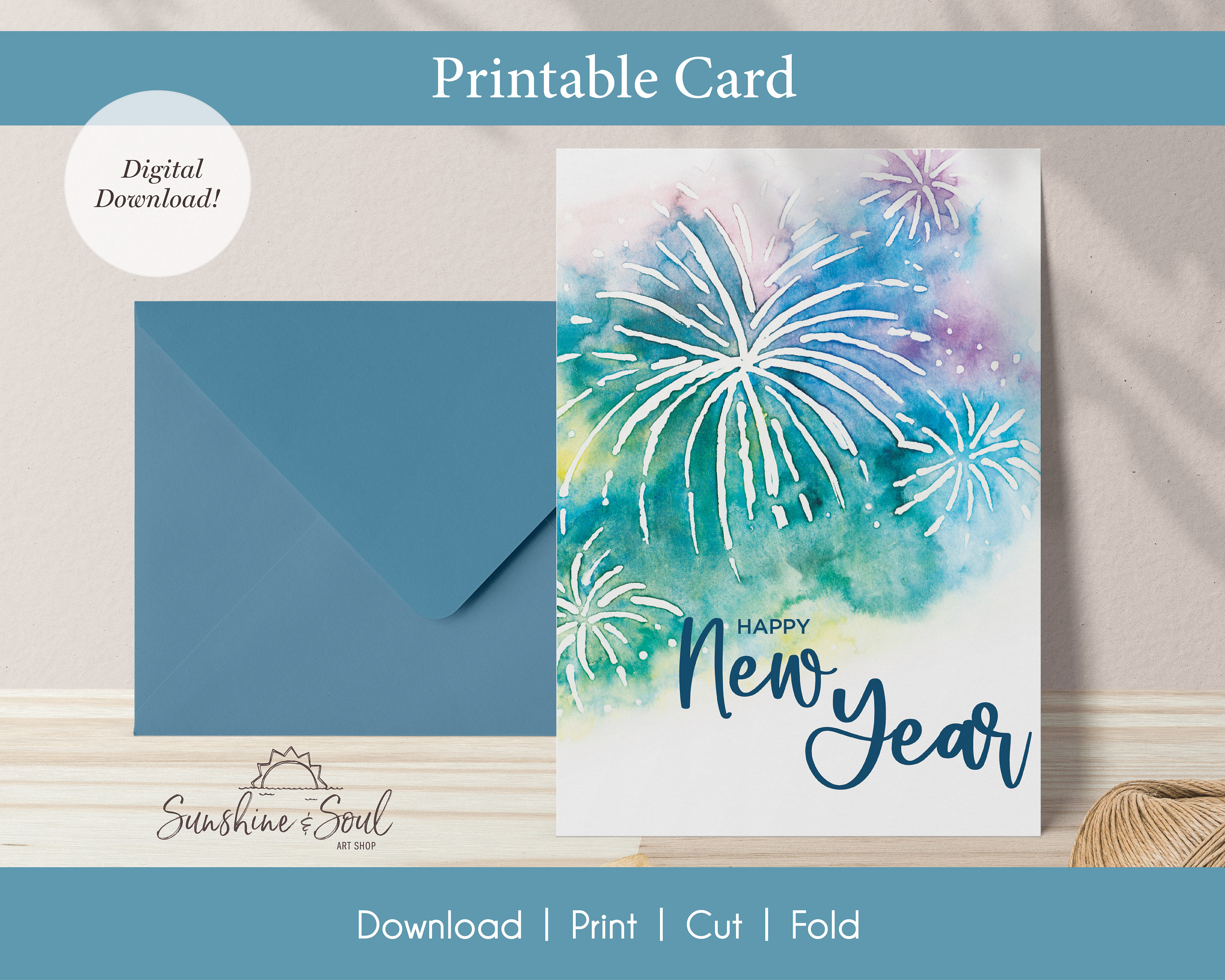 Happy New Years, Fireworks, Printable Card digital Download - Etsy