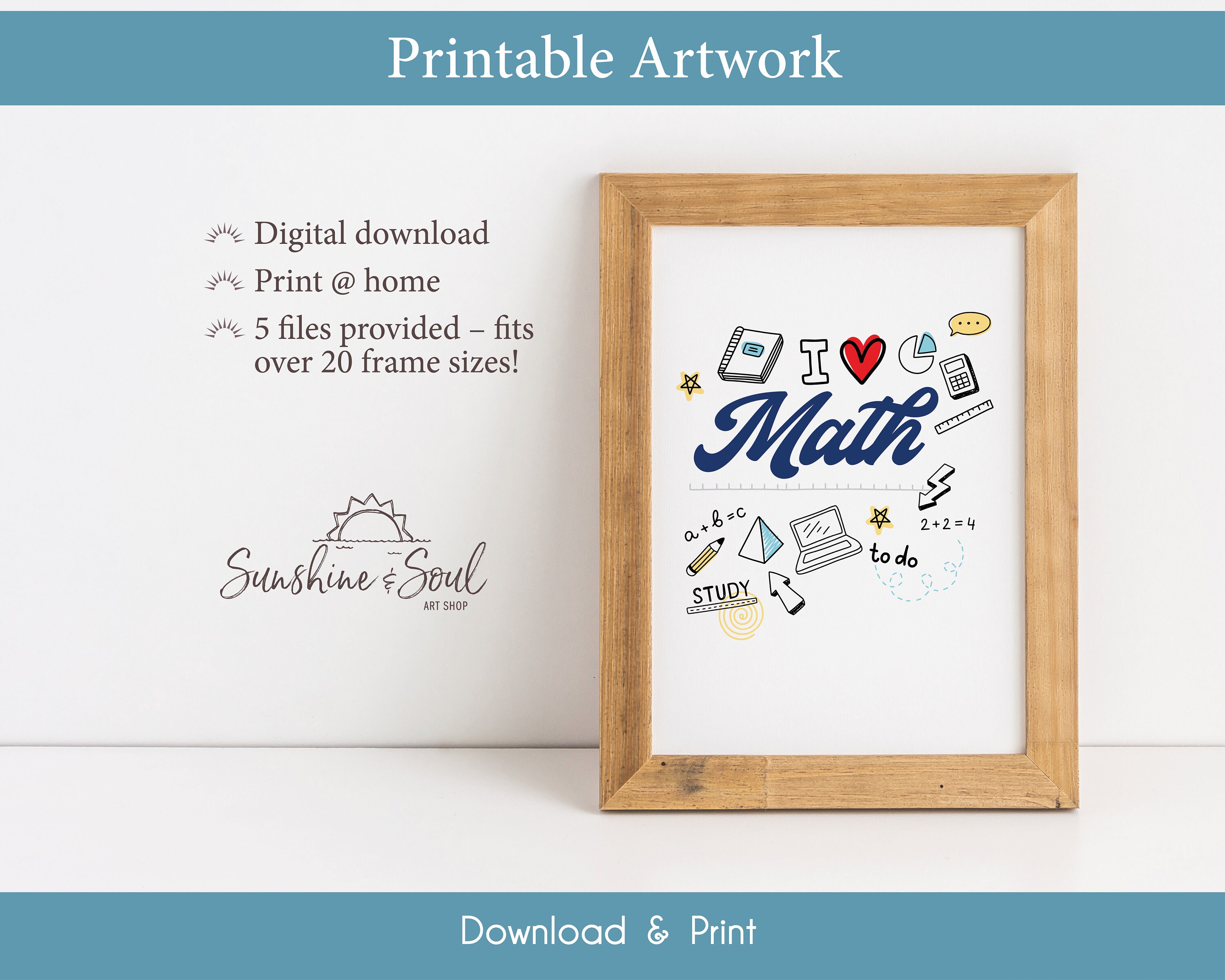 I Love Math, Printable Classroom Decor, Teacher Gift, Printable Wall ...