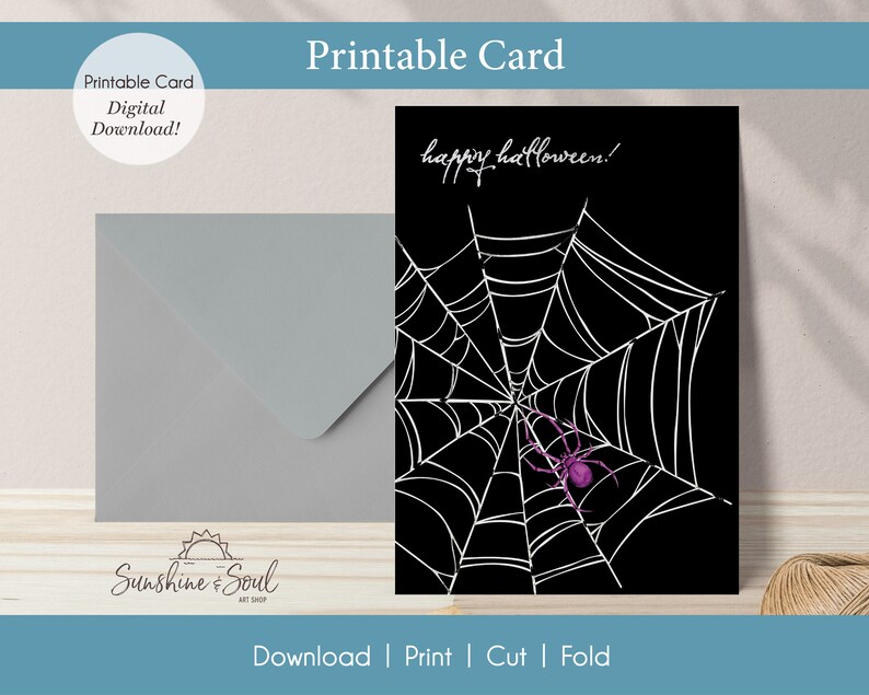 Happy Halloween! Spider Web, Printable Card, Digital Download - Etsy
