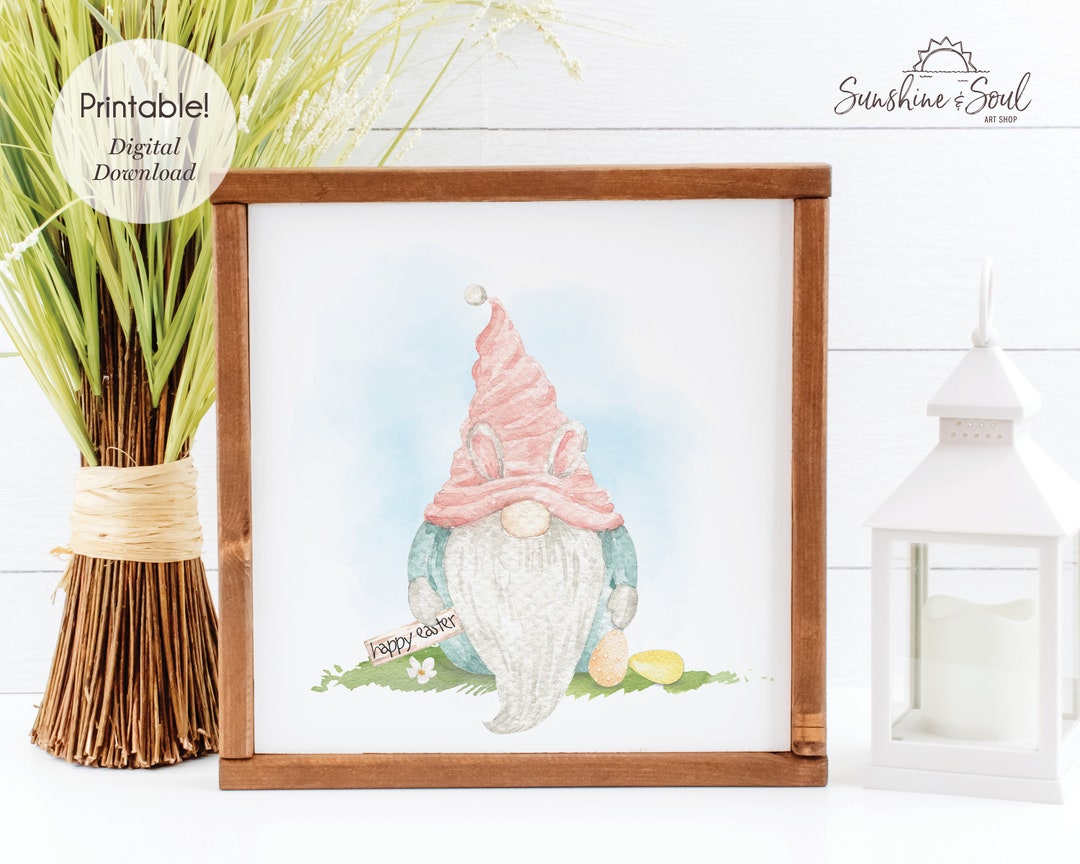 Easter Bunny Gnome Watercolor Art: Happy Easter Decor (digital Download ...