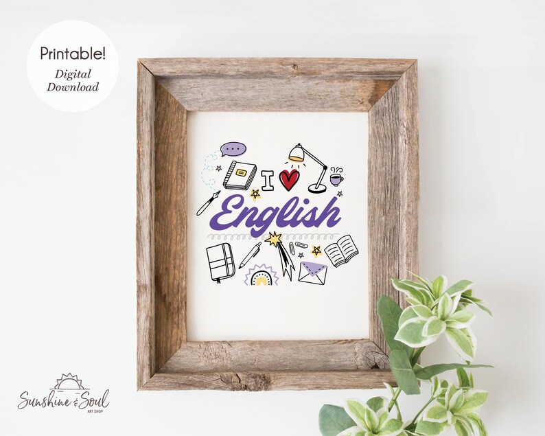 I Love English, Printable Classroom Decor, Teacher Gift, Printable Wall ...