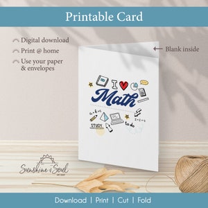 I Love Math, School Teacher Printable Card, Digital Download - Etsy