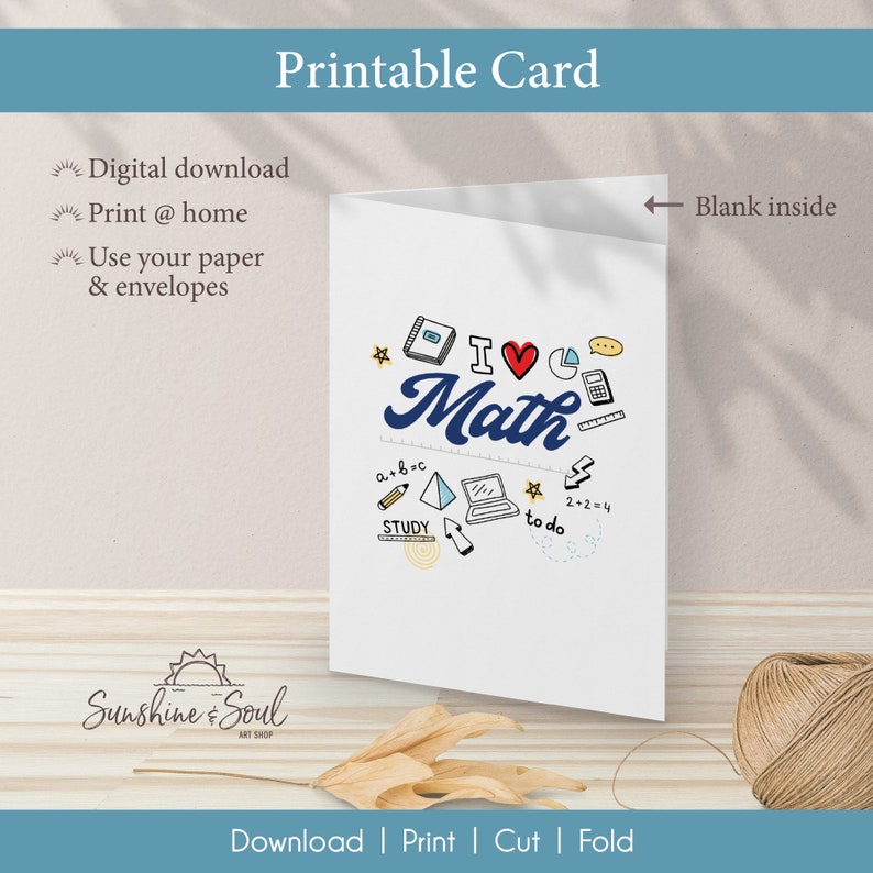I Love Math, School Teacher Printable Card, Digital Download - Etsy