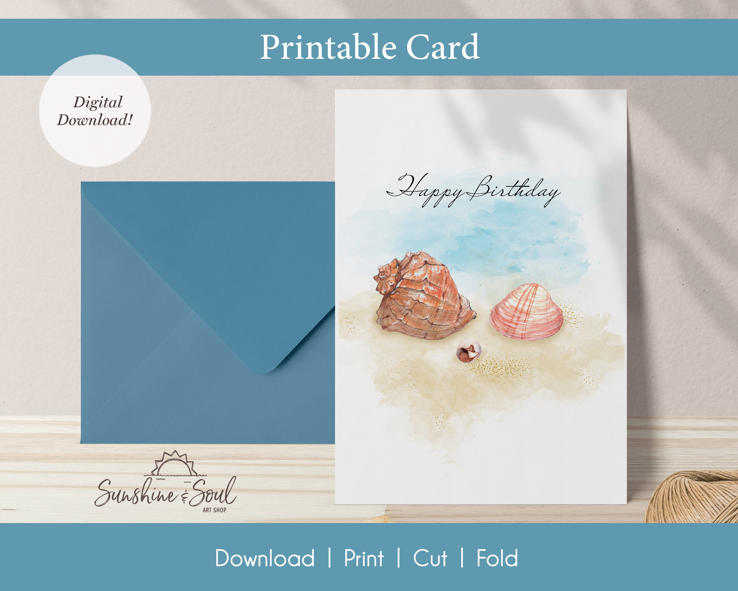 Sea Shell Happy Birthday Card: Beach Theme (digital Download) - Etsy