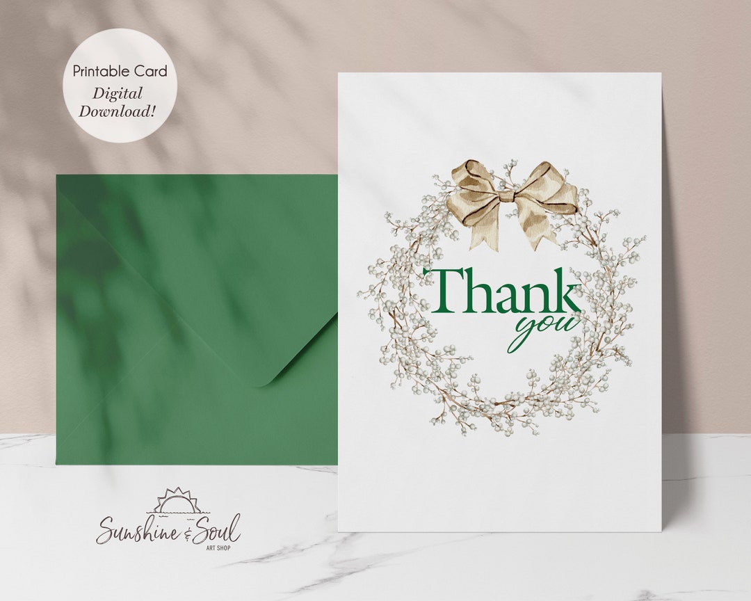 Wreath Holiday Thank You Card, Printable Card (digital Download) - Etsy