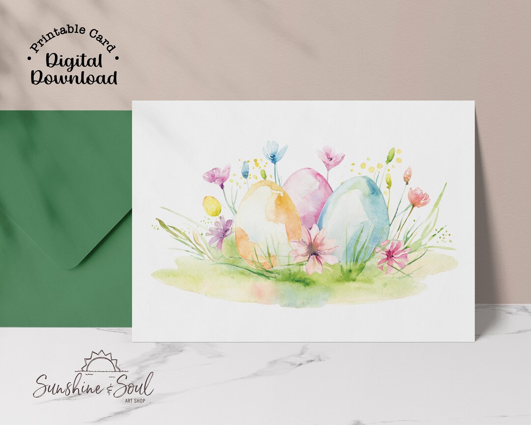 Pastel Easter Eggs Printable Card, Happy Easter Greeting Card (instant ...