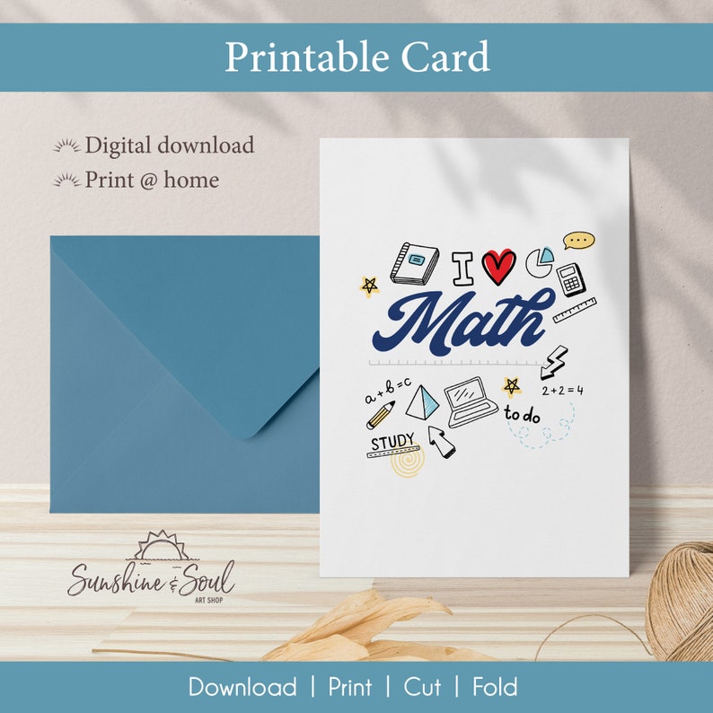 I Love Math, School Teacher Printable Card, Digital Download - Etsy
