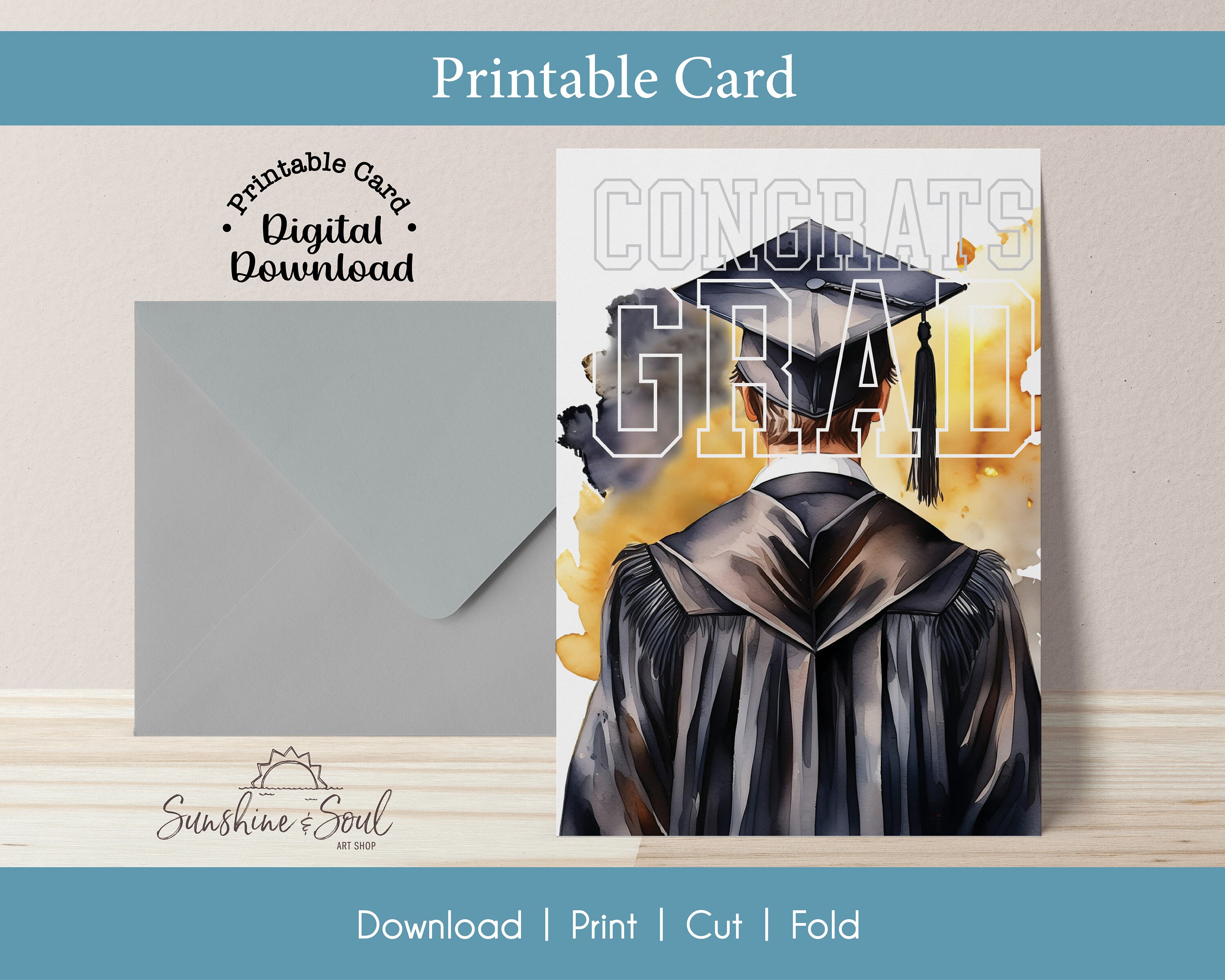 Graduation Congratulations Card (boy), Printable Card, Instant Digital ...