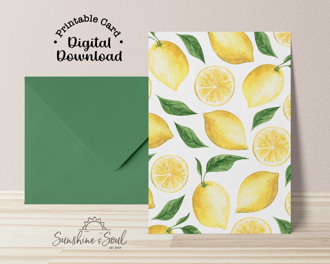 Printable Lemon Notecard With Bonus Digital Text Stamps (digital ...