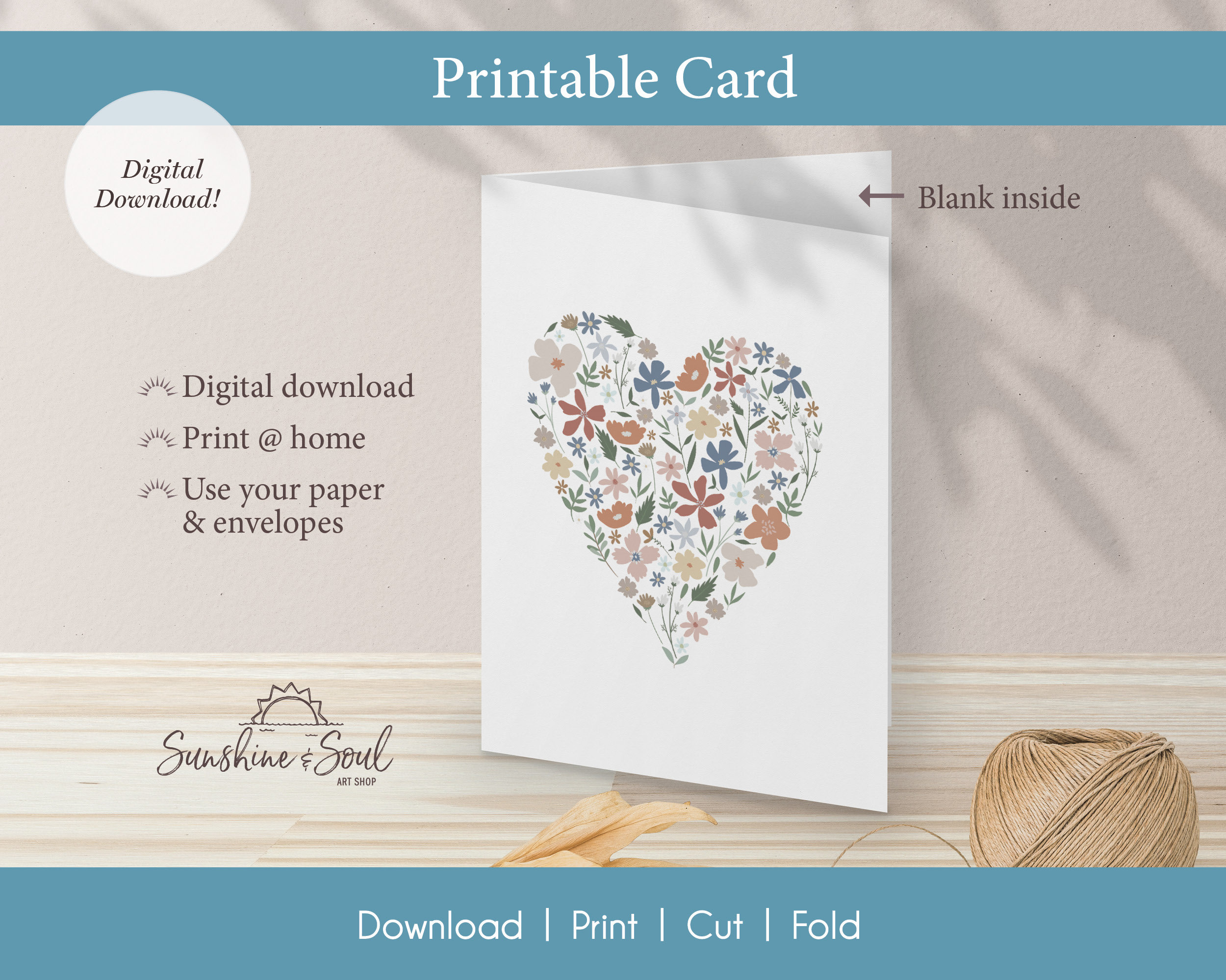 Floral Heart Card, Love Printable Card (digital Download) - Etsy