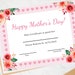 Happy Mother's Day Certificate, Mother's Day Gift, DIY Gift Card, Gift ...