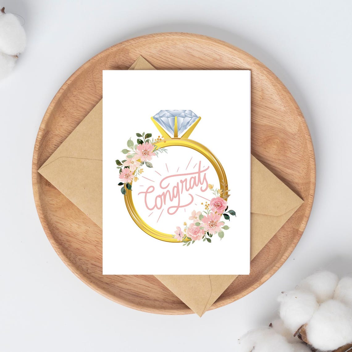 Engagement Card, Cute Printable Engagement Card, Congrats Floral ...