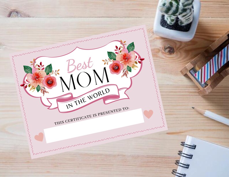 Best Mom in the World Certificate, Award for Mom, Mother's Day Gift ...