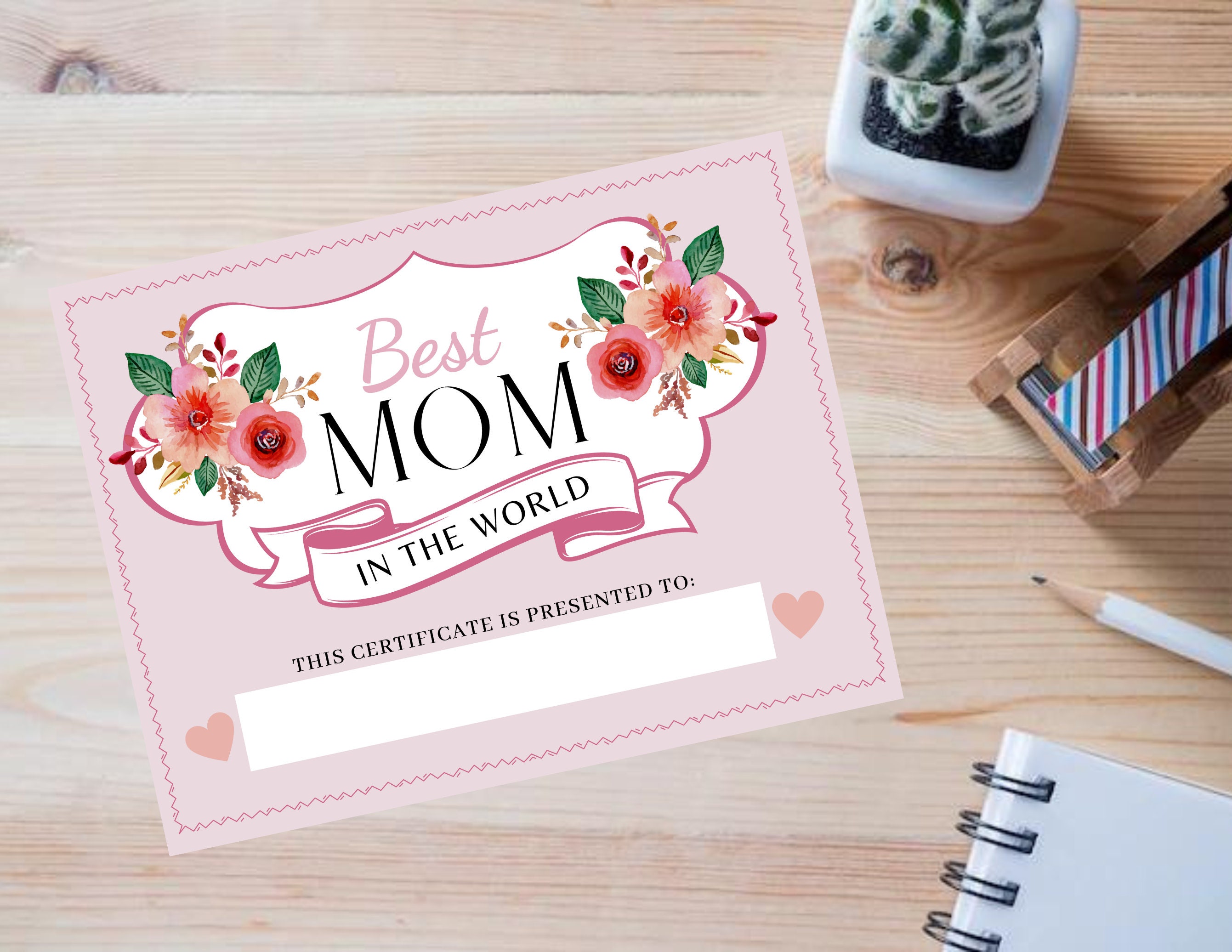 Best Mom in the World Certificate, Award for Mom, Mother's Day Gift ...