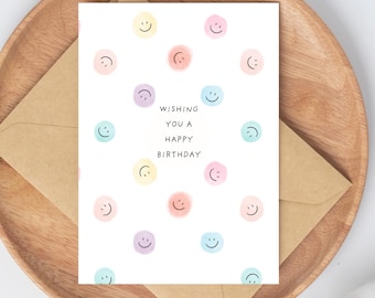 Happy Birthday Card With a Smiley Face - Etsy