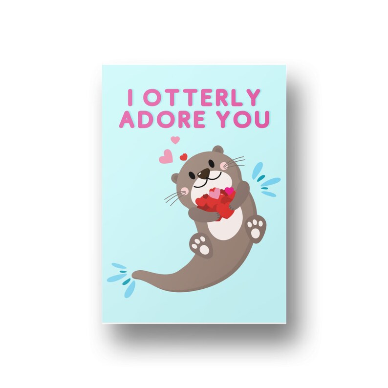 Otter Printable Valentine Ottery Adore You DIY Cute Otter Valentines - Etsy