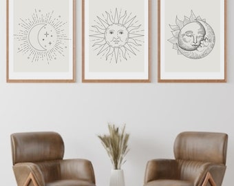 Celestial Sun Moon Printable Wall Art Decorative Cosmic Boho Design ...